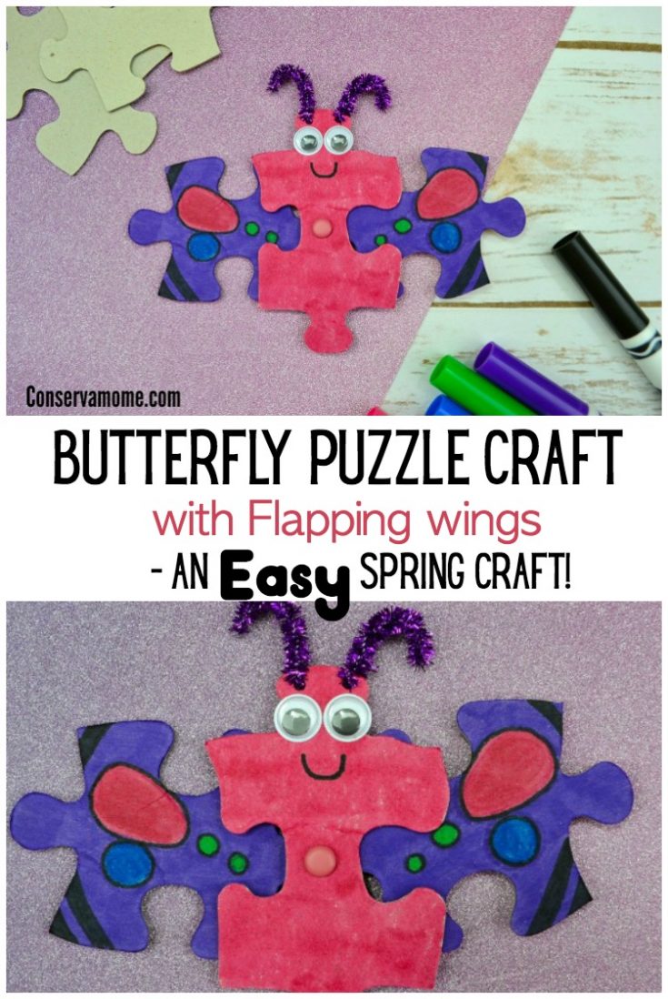 Butterfly Puzzle Craft with Flapping wings - An easy Spring craft!