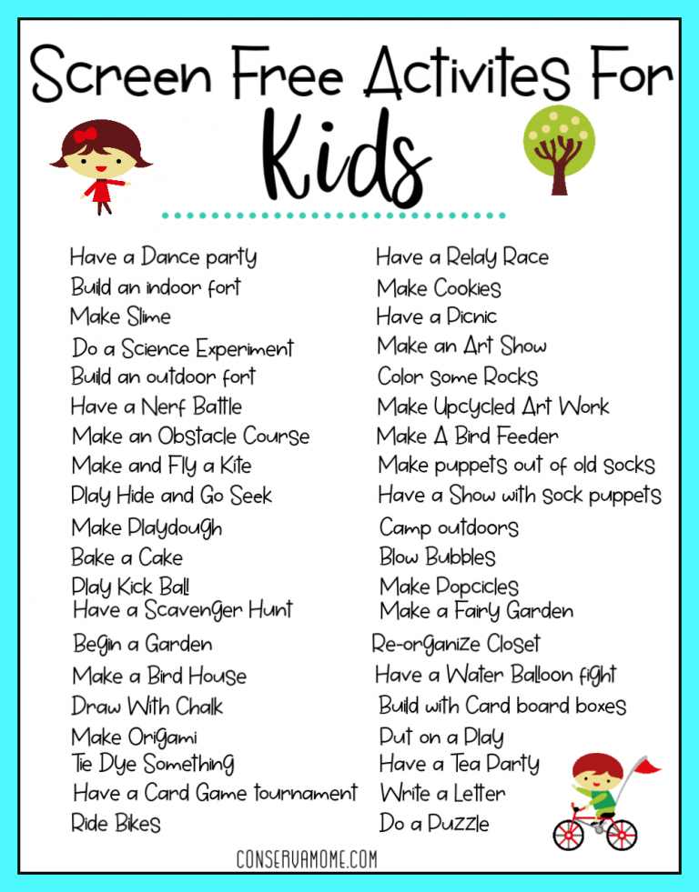 40 Screen Free Activities for Kids + Printable - ConservaMom