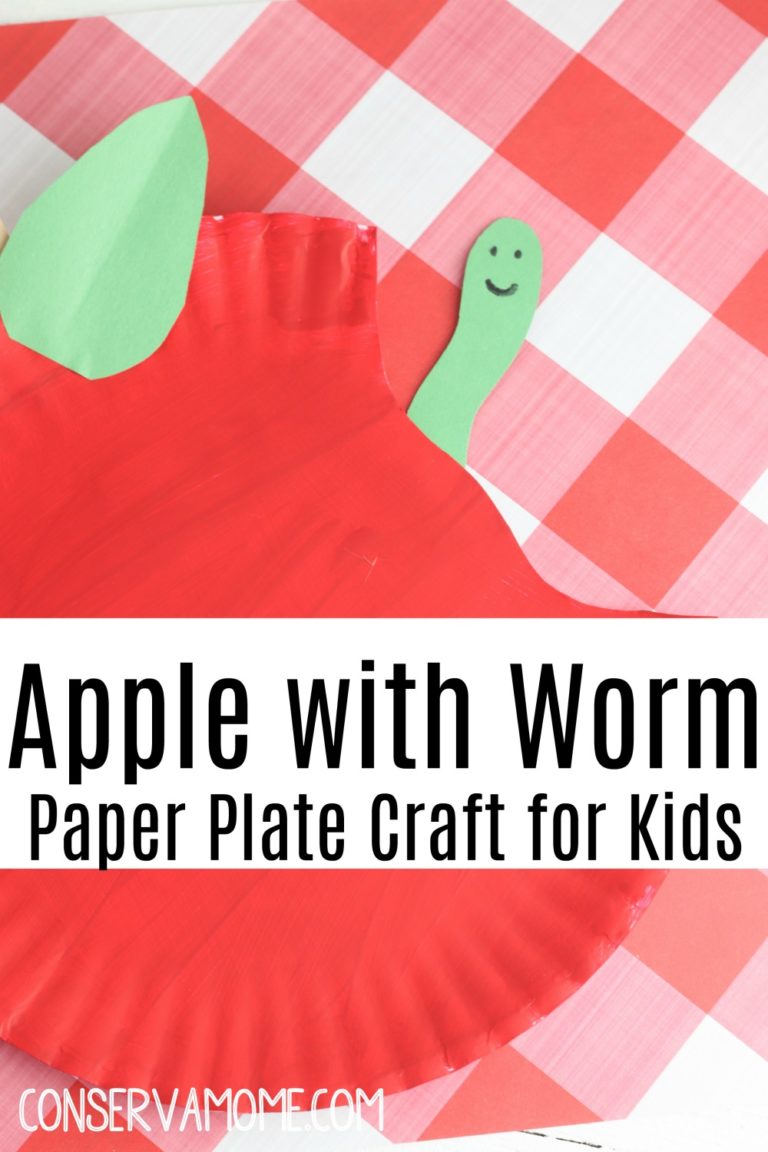 Apple with Worm Paper Plate craft for kids - ConservaMom