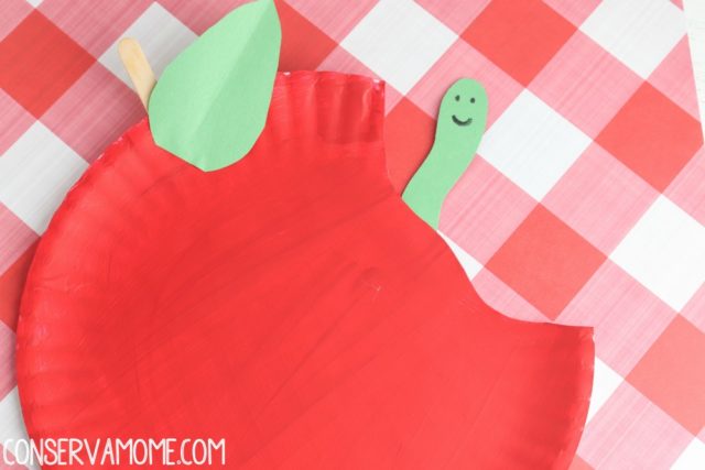 Apple with Worm Paper Plate craft for kids - ConservaMom