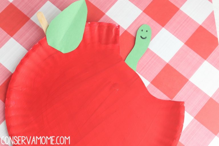 Apple with Worm Paper Plate craft for kids - ConservaMom