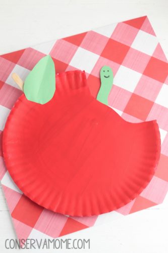 Apple with Worm Paper Plate craft for kids - ConservaMom