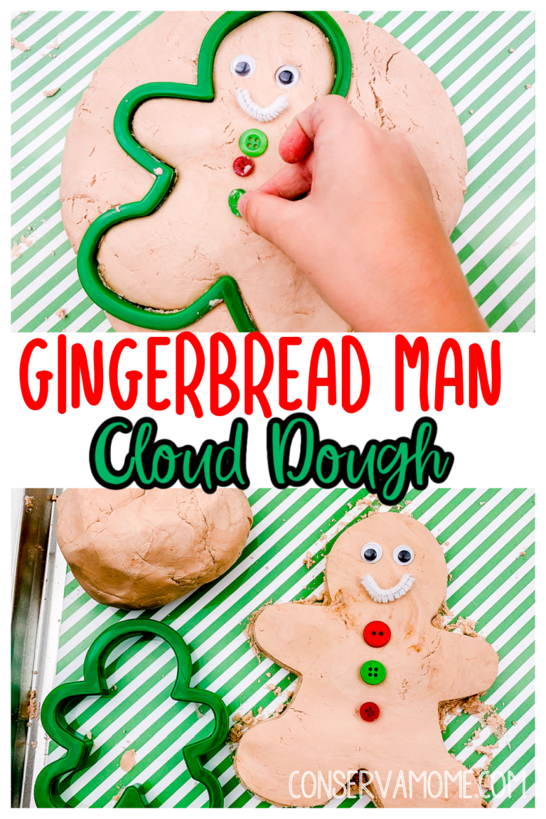 Gingerbread Man Cloud Dough Sensory play activity - ConservaMom