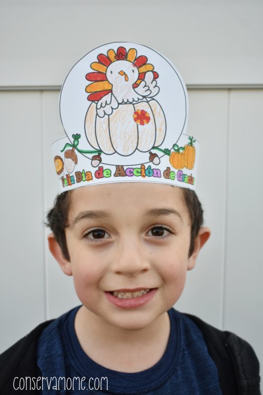 Printable Thanksgiving Day Crown for Kids (Spanish & English)
