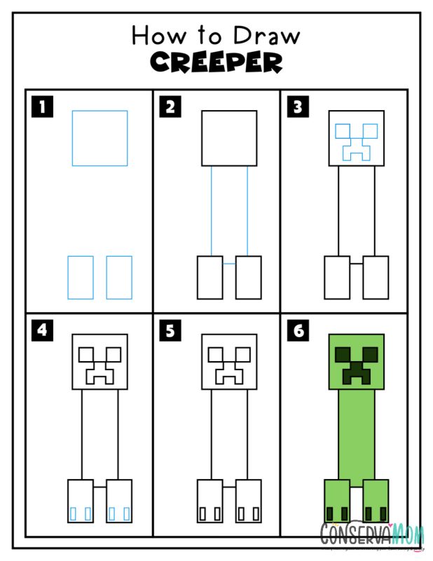How to draw Minecraft- Minecraft Directed Drawing - ConservaMom