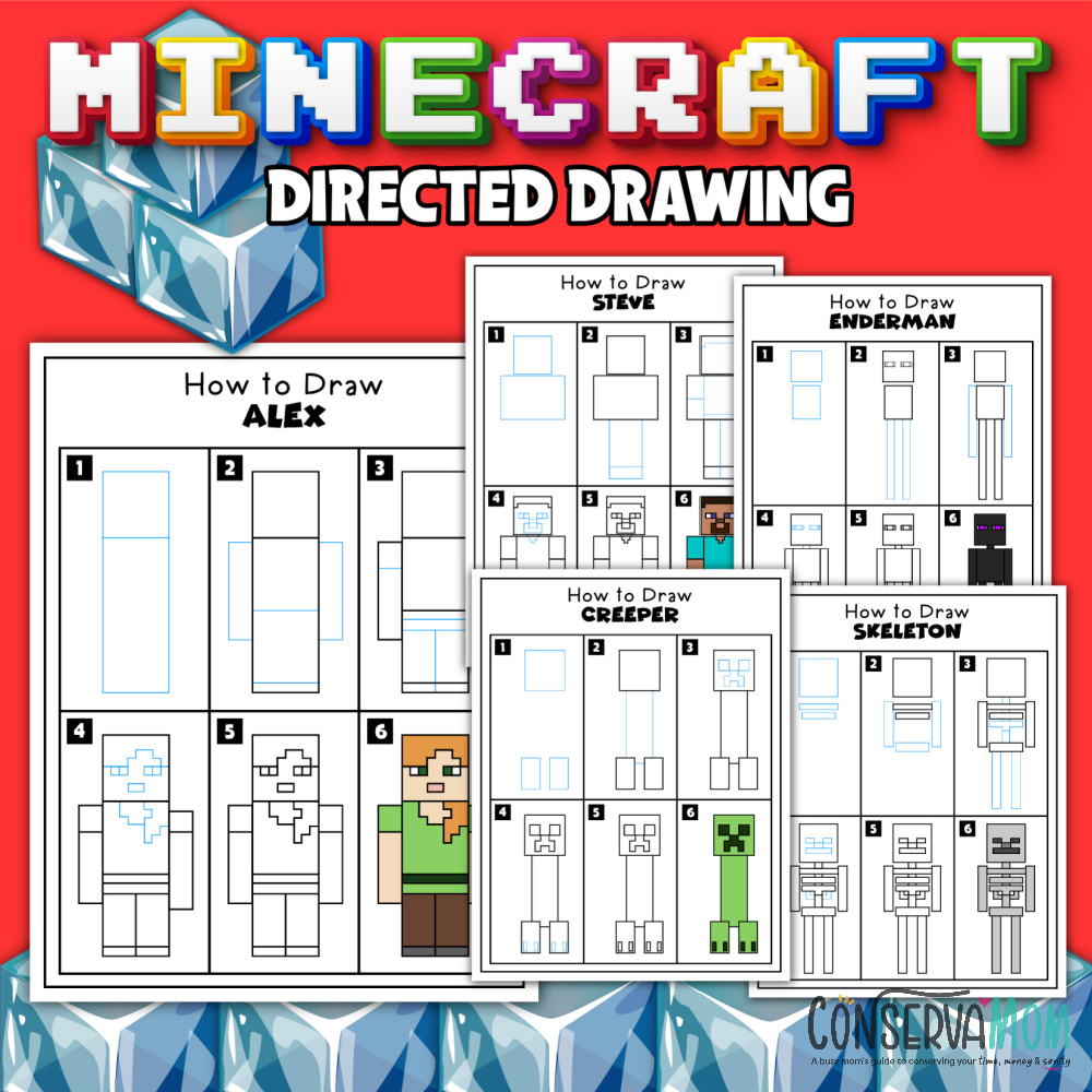 How to draw Minecraft- Minecraft Directed Drawing - ConservaMom