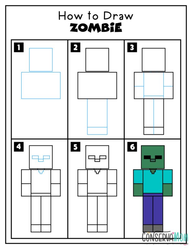 How to draw Minecraft- Minecraft Directed Drawing - ConservaMom
